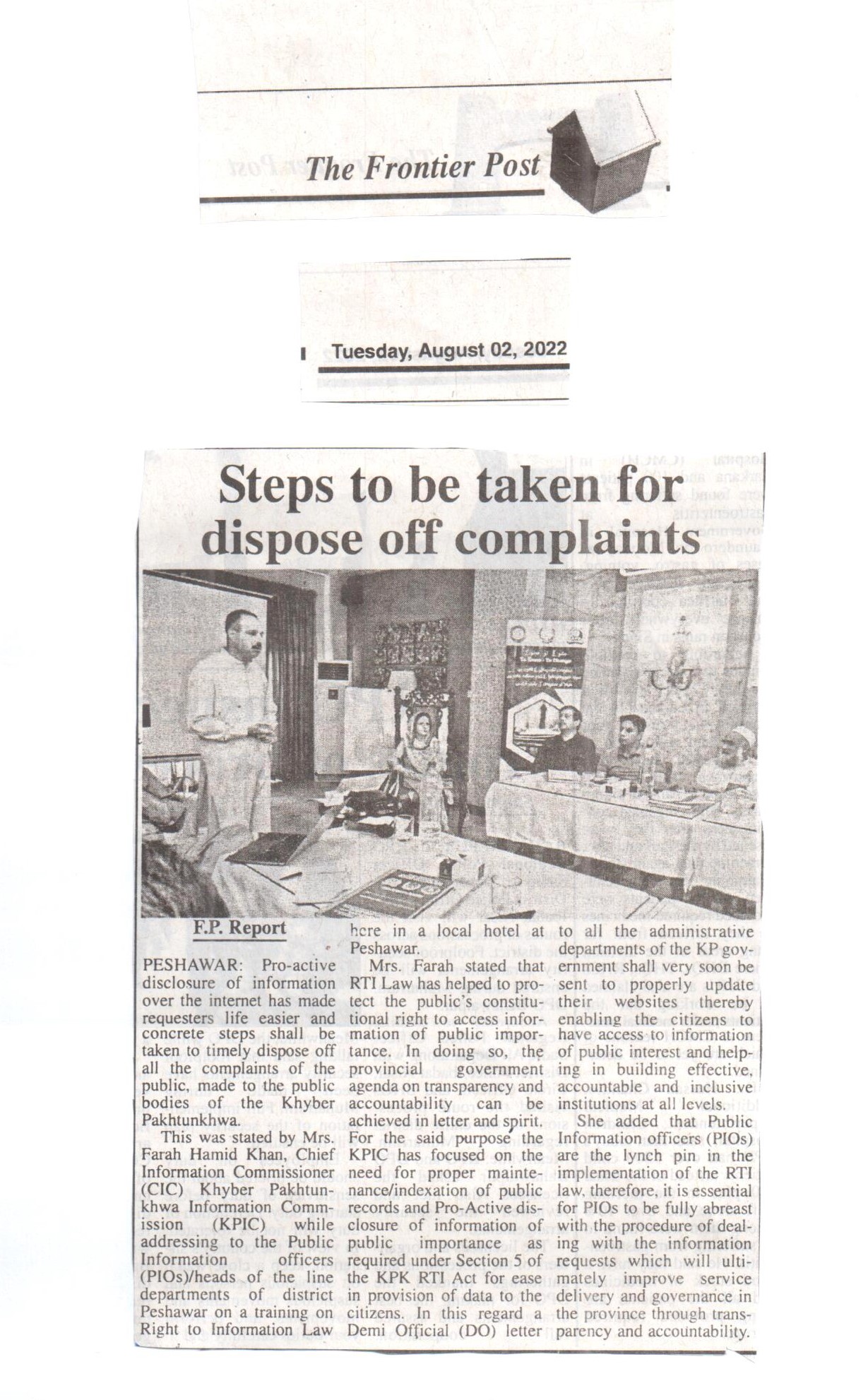 The Frontier Post (02-08-2022) – Steps to be taken for dispose off ...